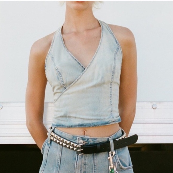 Zara | Tops | Zara Denim Halter Wrap Top | Poshmark